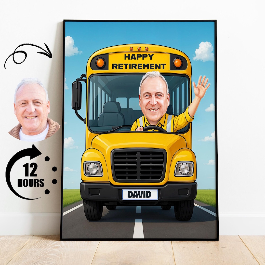 Personalized School Bus Driver Cartoon Portrait, Funny School Bus ...