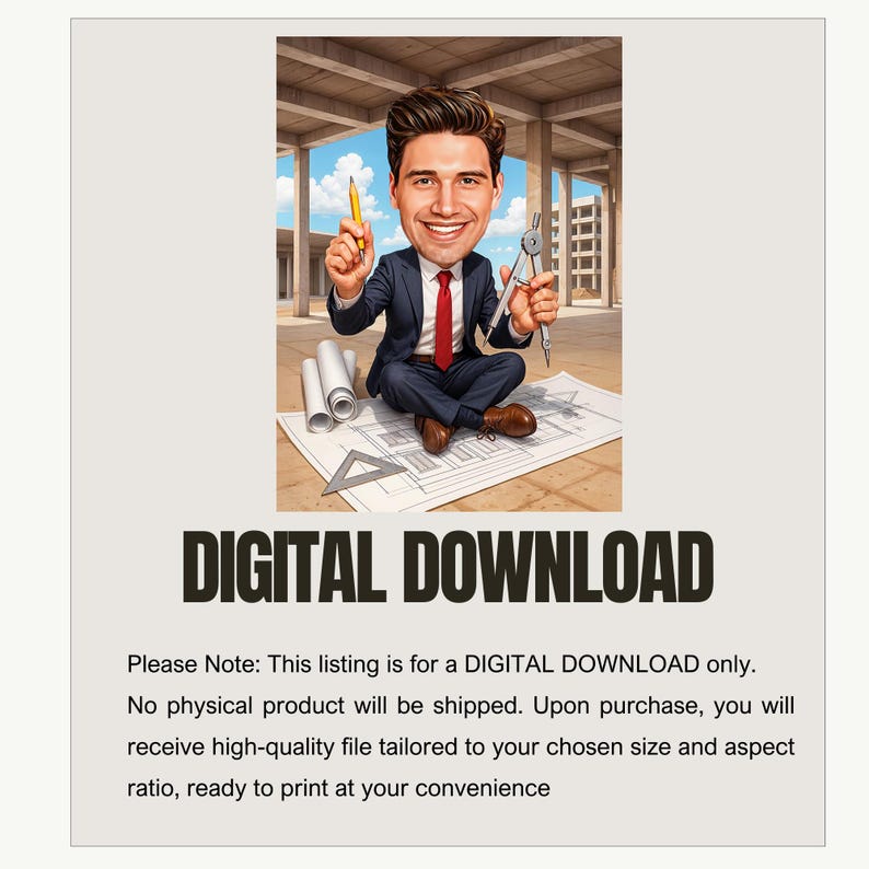 Custom Architect Caricature Portrait: Funny Engineer Gift (digital ...