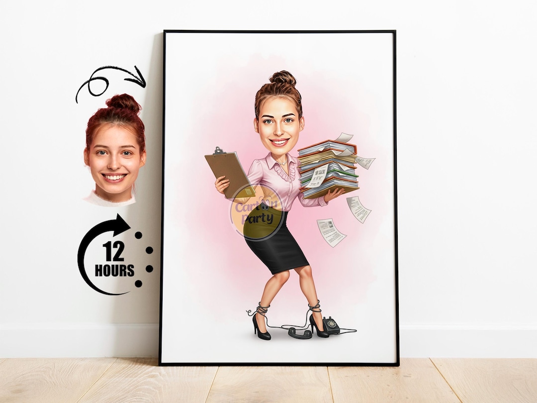 Personalized Female Secretary Cartoon Portrait, Custom Secretary ...