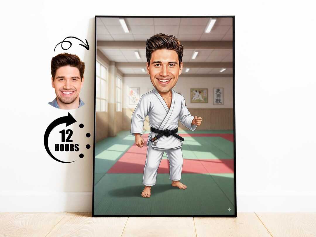 Personalized Judo Man Cartoon Portrait, Custom Judo Man Caricature ...