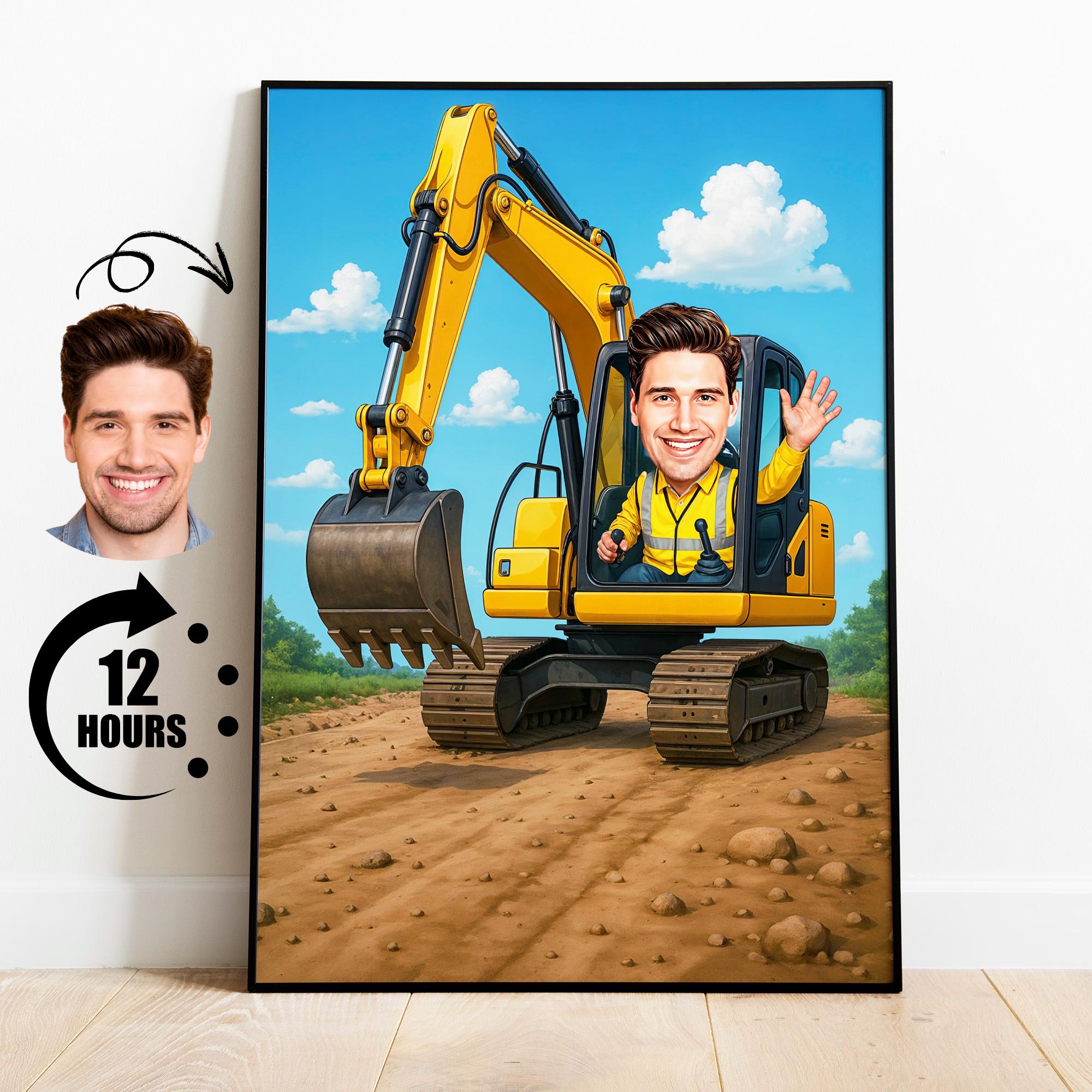 Custom Excavator Caricature, Personalized Excavator Cartoon Portrait ...