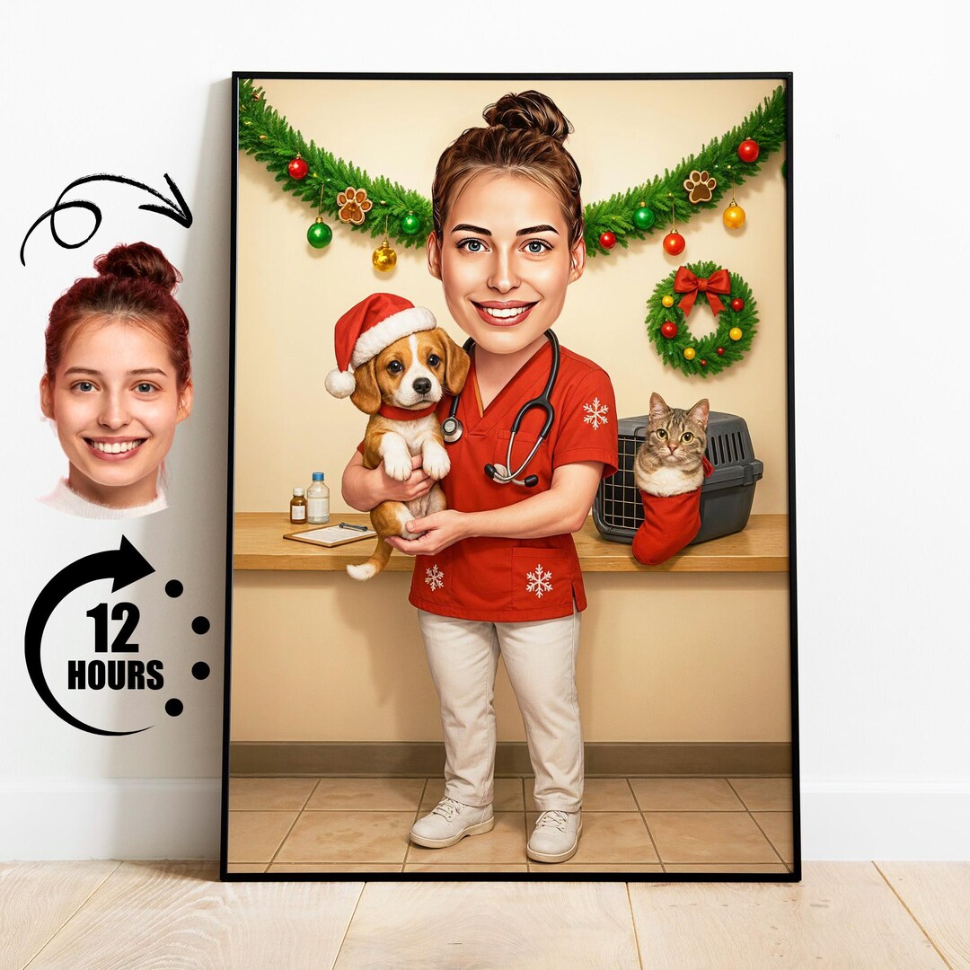 Custom Veterinarian Gift From Photo, Funny Vet Christmas Caricature ...