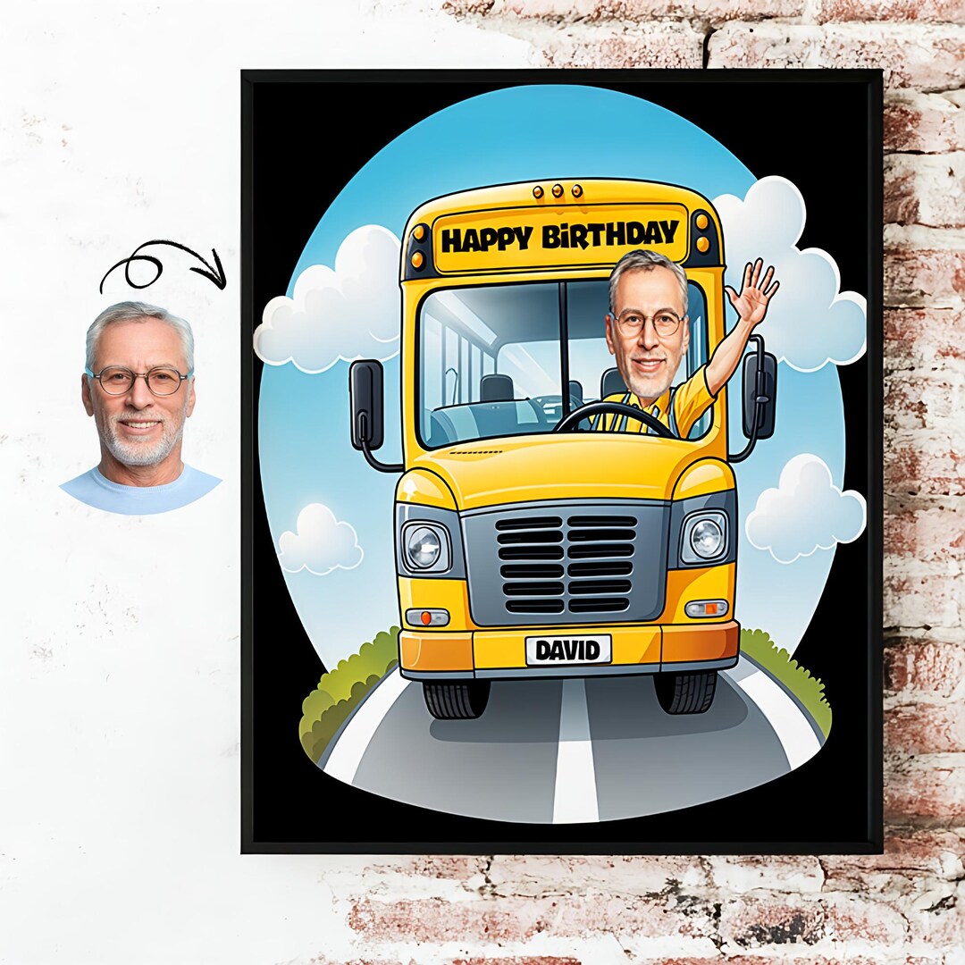 Personalized School Bus Driver Birthday Caricature | Custom Digital ...