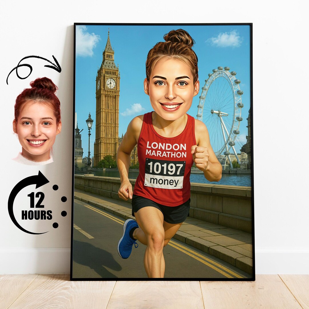 London Marathon Female Runner Caricature Portrait With Bib Number ...