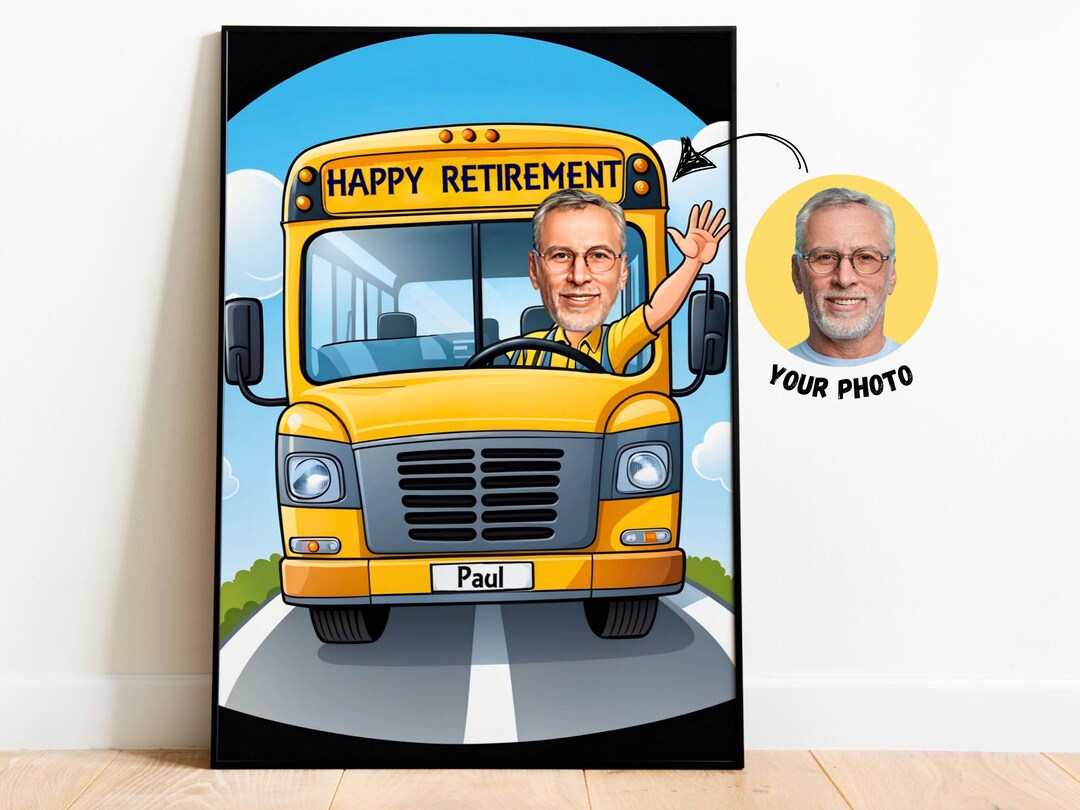 Custom School Bus Driver Retirement Portrait Personalized Caricature ...