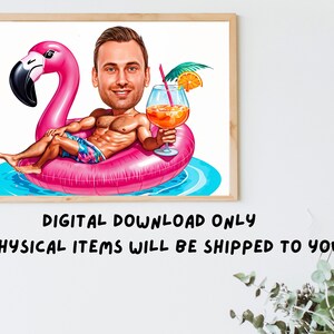 Custom Cartoon Beach Body Swap Portrait Personalized Digital Caricature ...