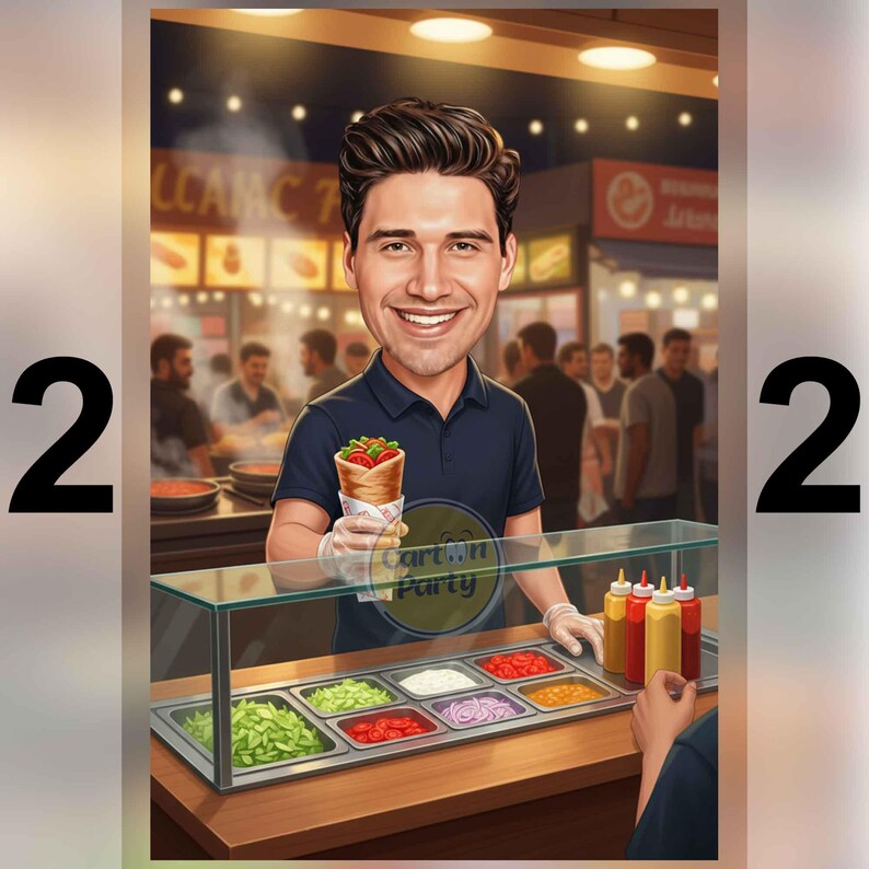 Personalized Kebab Chef Cartoon Portrait, Funny Kebab Owner Gift ...