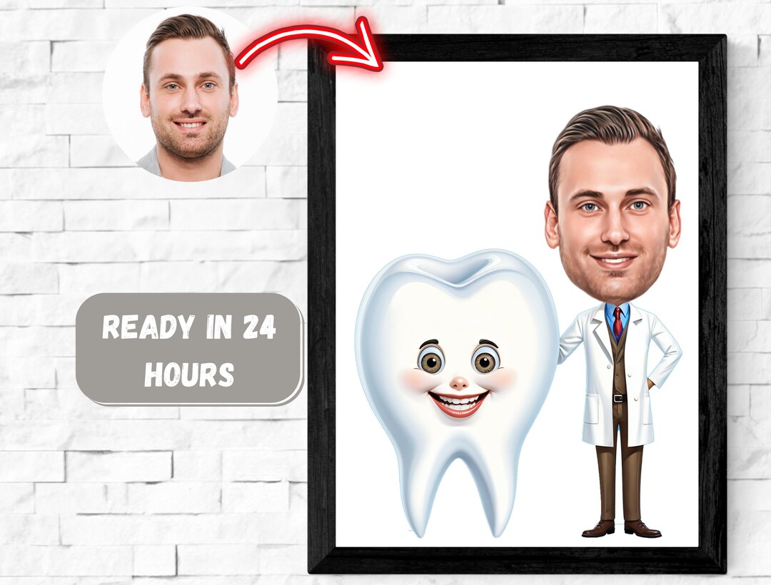 Custom Male Dentist Cartoon Portrait, Dentist Portrait, Gift for ...
