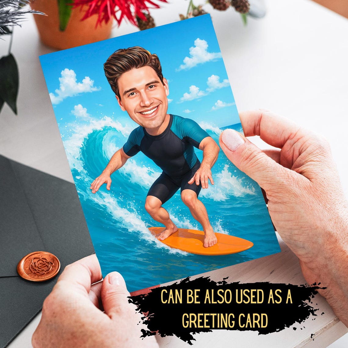 Personalized Surfer Cartoon Portrait, Custom Surfer Caricature Drawing ...