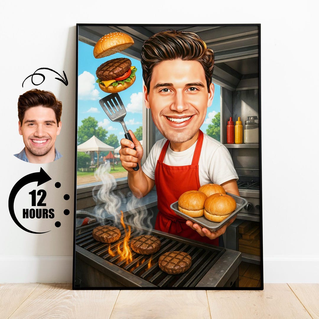 Custom Grill Master Caricature: Funny BBQ Chef Portrait (digital ...