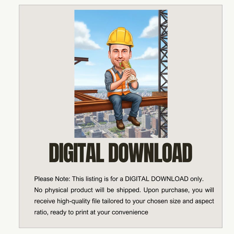 Personalized Construction Worker Cartoon Portrait, Custom Builder ...