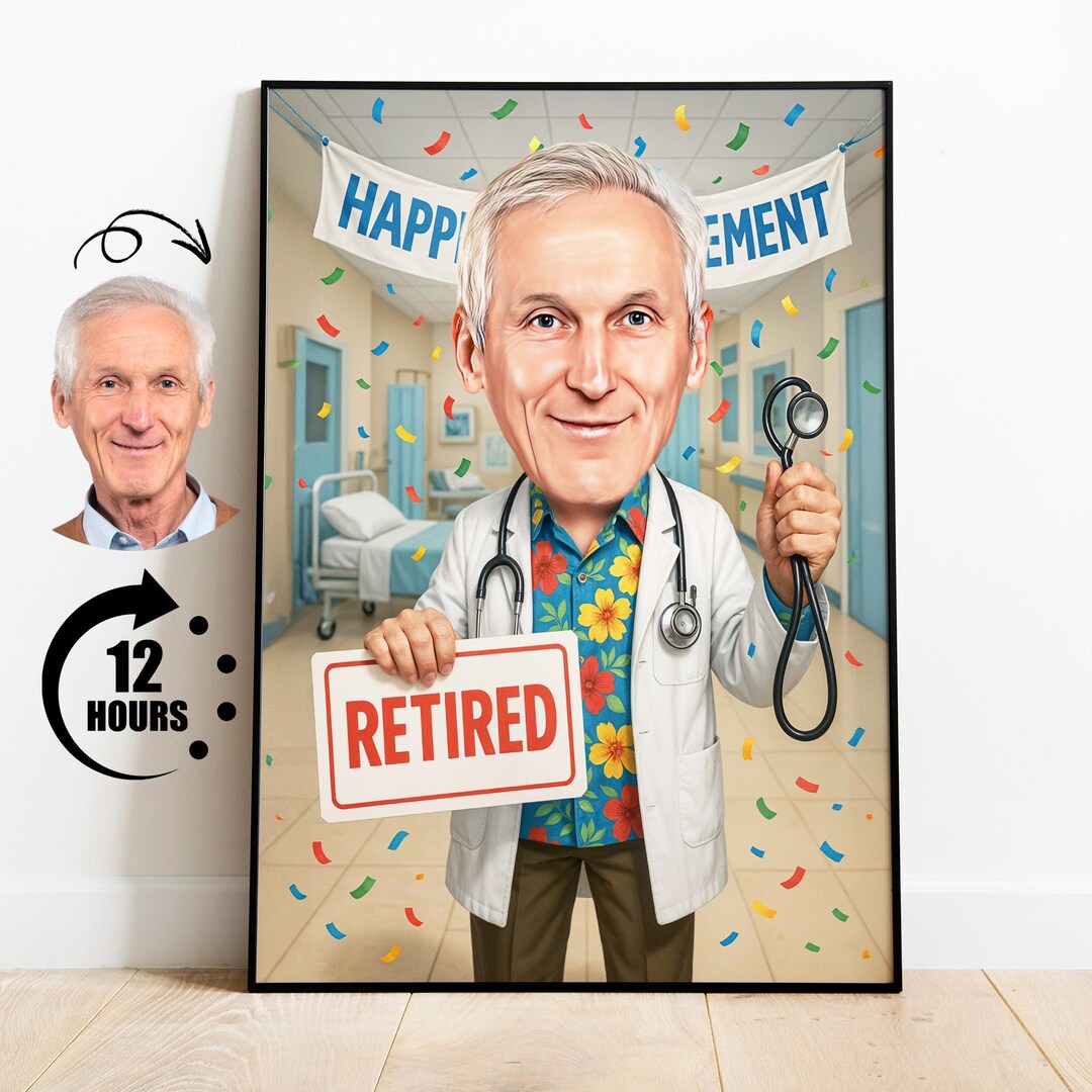 Doctor Retirement Cartoon Portrait, Custom Doctor Retirement Caricature ...