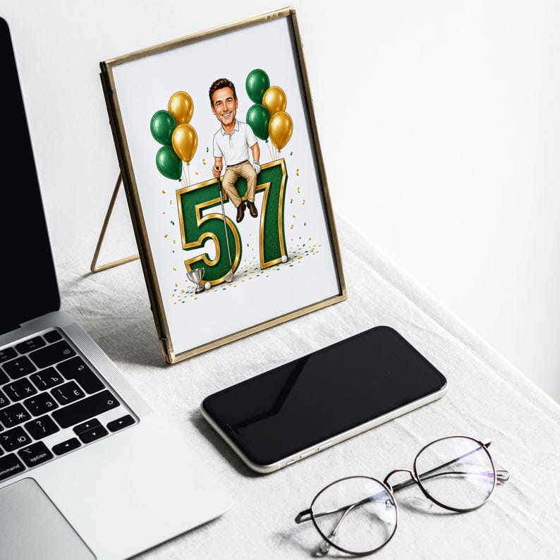 57th Birthday Golf Cartoon Portrait for Him, Custom 57th Birthday ...