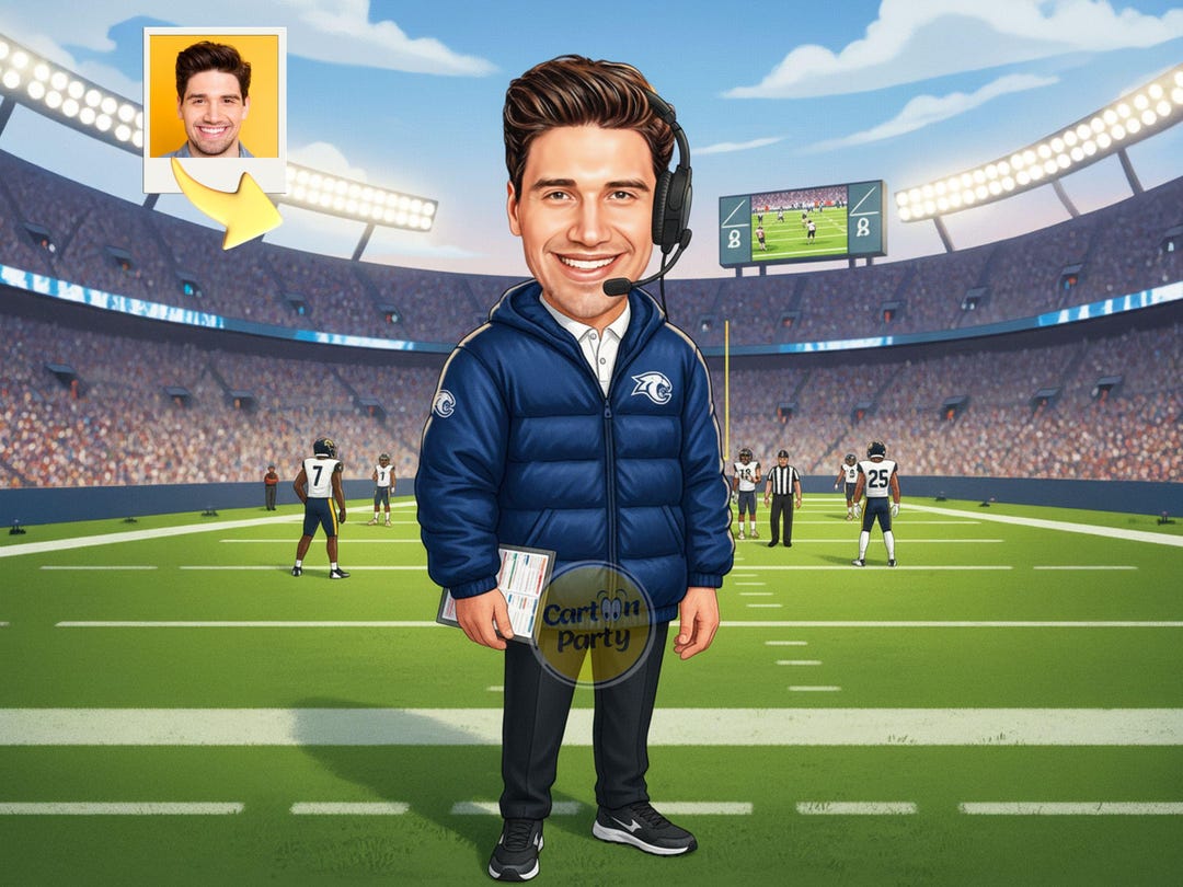 Football Coach Cartoon Portrait, Funny Football Coach Gift ...
