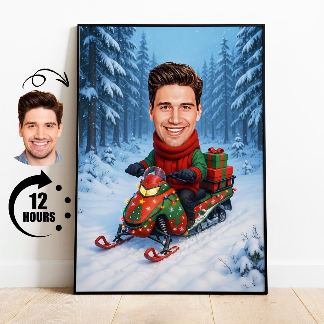 Custom Snowmobile Caricature From Photo, Funny Christmas Gift for Him ...