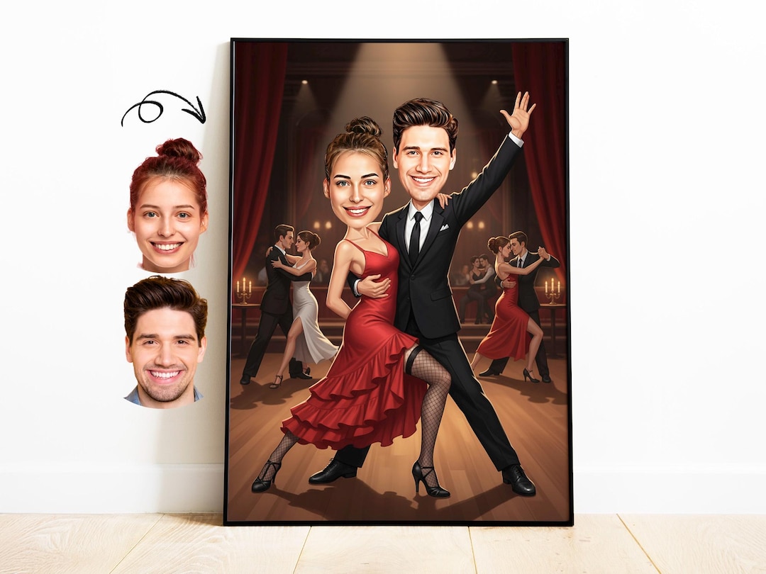Personalised Tango Dancers Caricature: Custom Tango Dance Couple Gift ...
