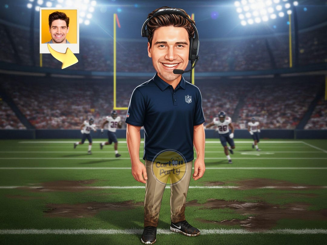Personalized Football Coach Cartoon Portrait, Funny Football Coach Gift ...
