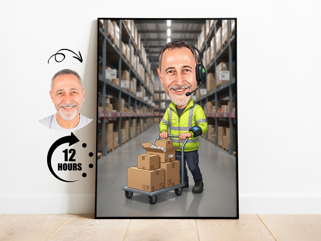 Personalized Warehouse Picker Cartoon Portrait, Funny Warehouse Picker ...