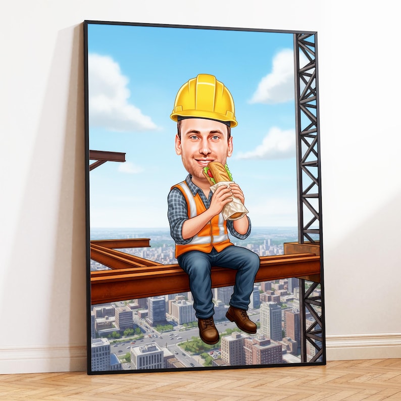 Personalized Construction Worker Cartoon Portrait, Custom Builder ...