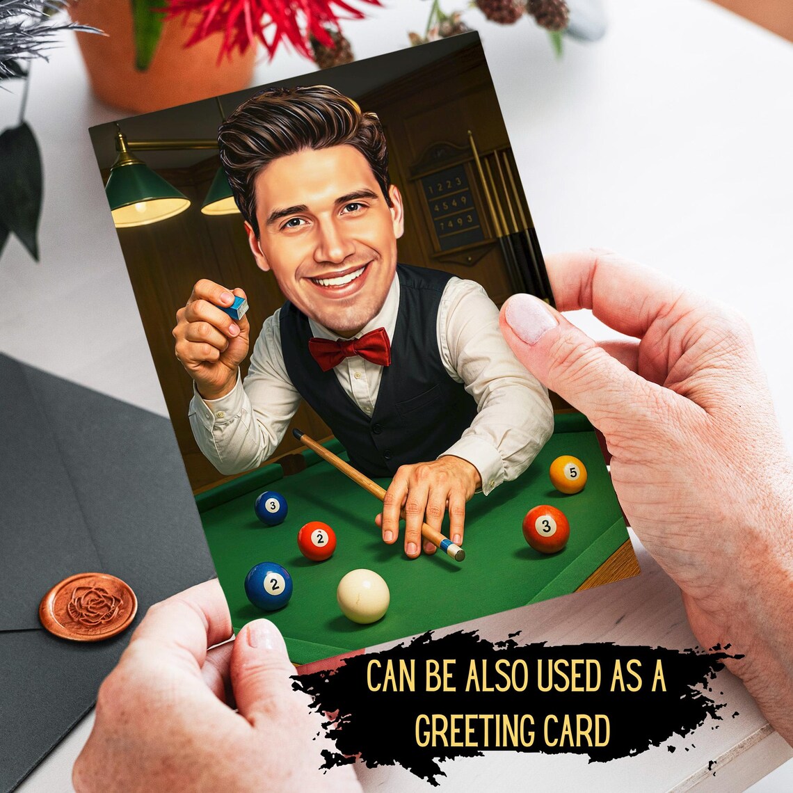 Custom Billiards Caricature: Funny Pool Player Portrait (digital ...