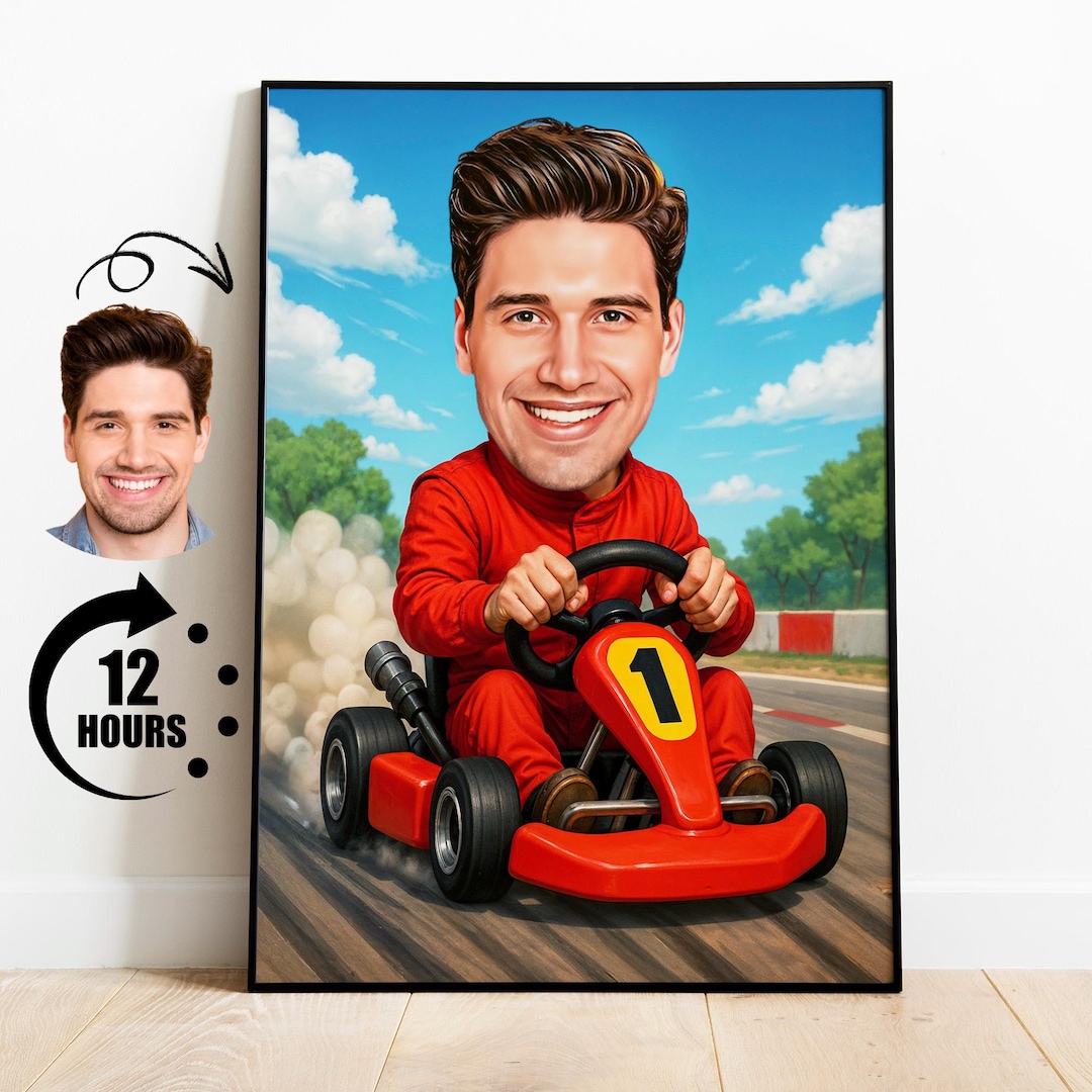 Personalized Go Kart Driver Cartoon Portrait, Custom Go Kart Driver ...