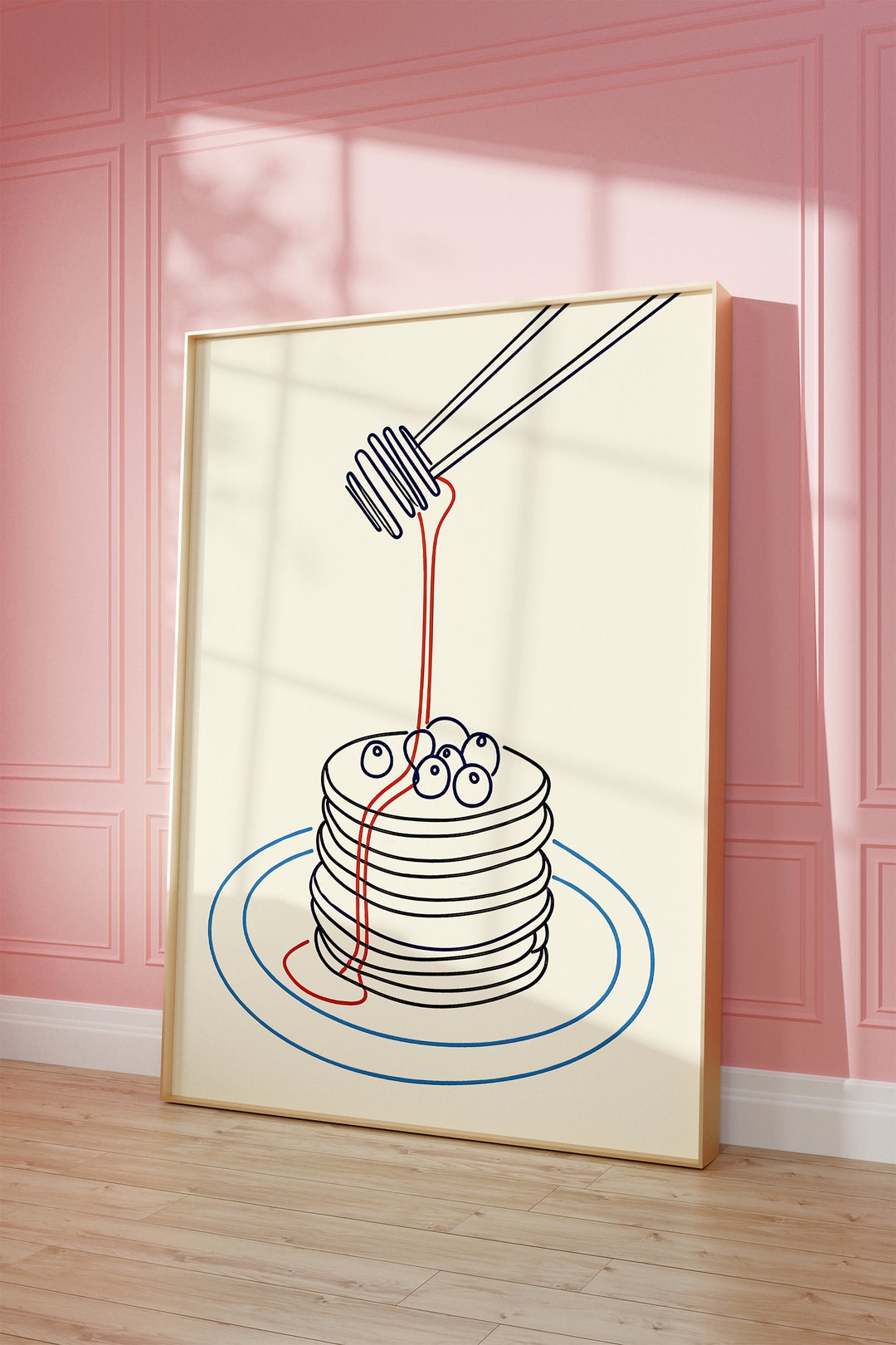Pancake and Syrup Wall Art - Minimal Pancake Poster - Hand-drawn Print ...