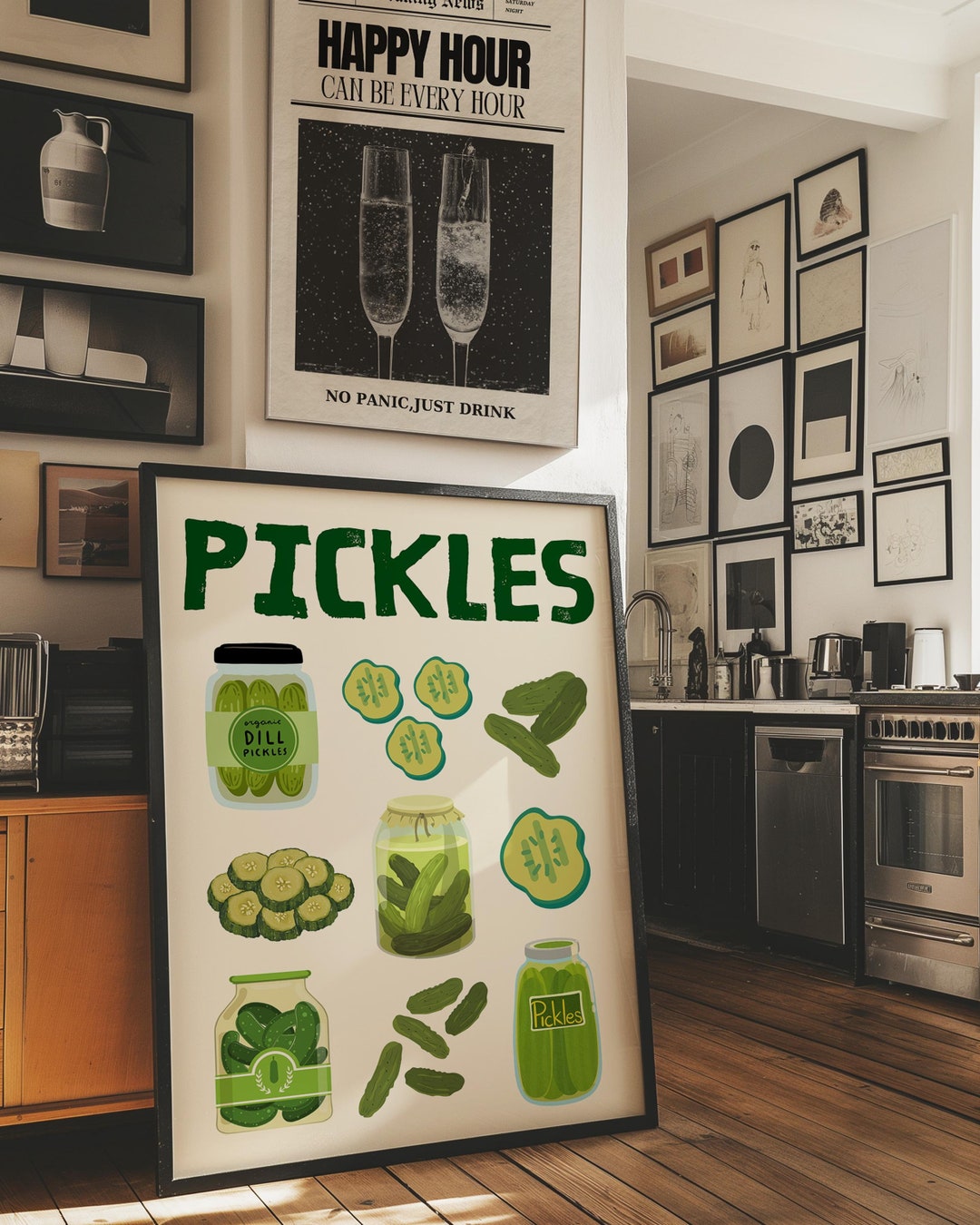 Retro Pickles Kitchen Wall Art | Cute Green Pickle Poster | Jar and ...