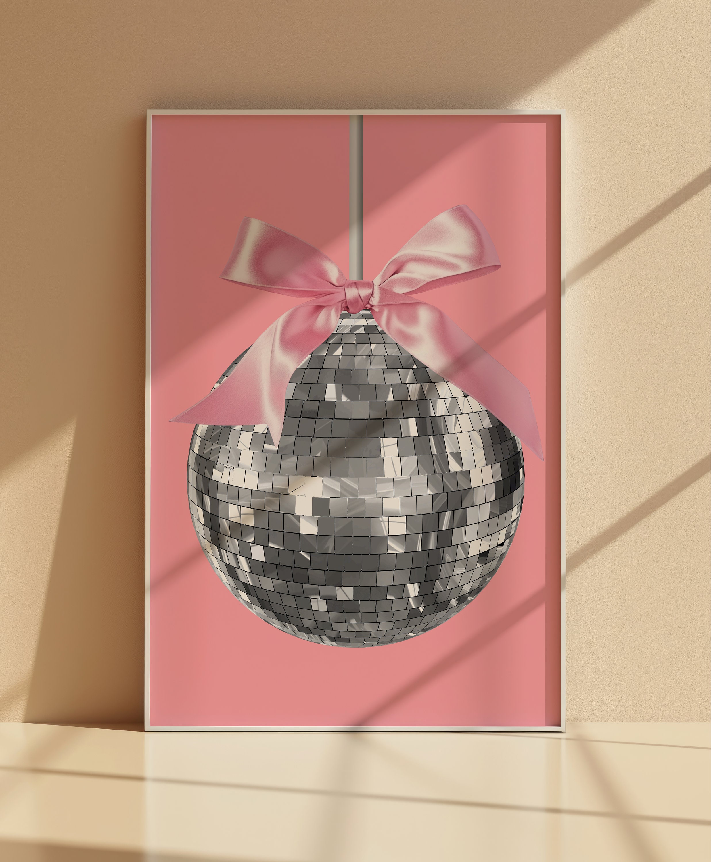 Coquette Bow Disco Ball Print , Girly Wall Art , Preppy Dorm Room Decor ...