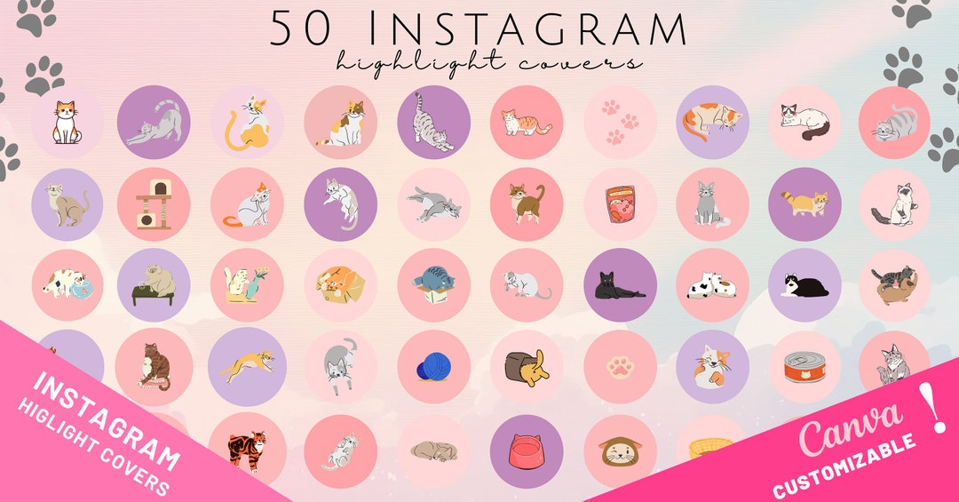 Editable Cat Theme Instagram Highlight Icons Bundle of 50 Unique ...