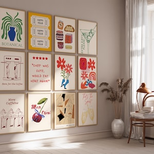 60 MEGA Retro Kitchen Gallery Wall Art Set: Eclectic Food Prints ...