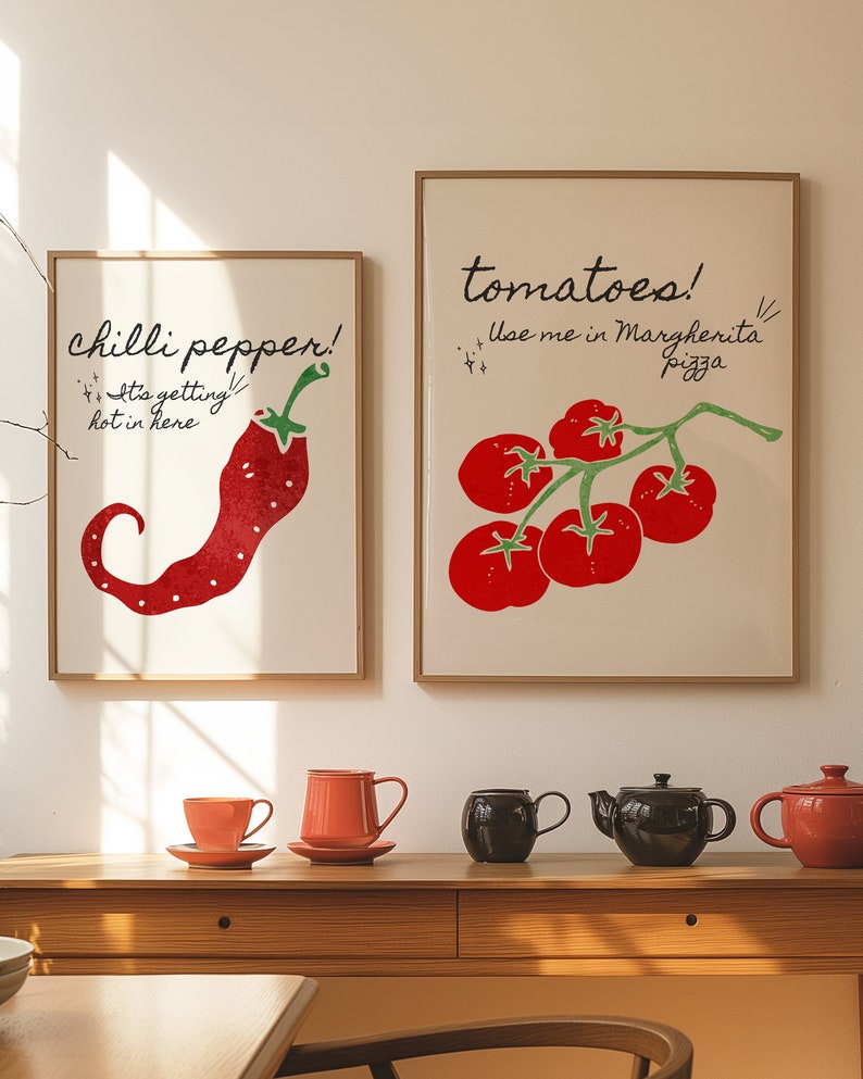 Trendy Vegetable Art for Kitchen Wall Decor, Tomatoes & Chilli Pepper ...