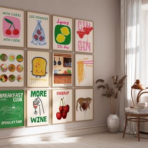 60 MEGA Retro Kitchen Gallery Wall Art Set: Eclectic Food Prints ...