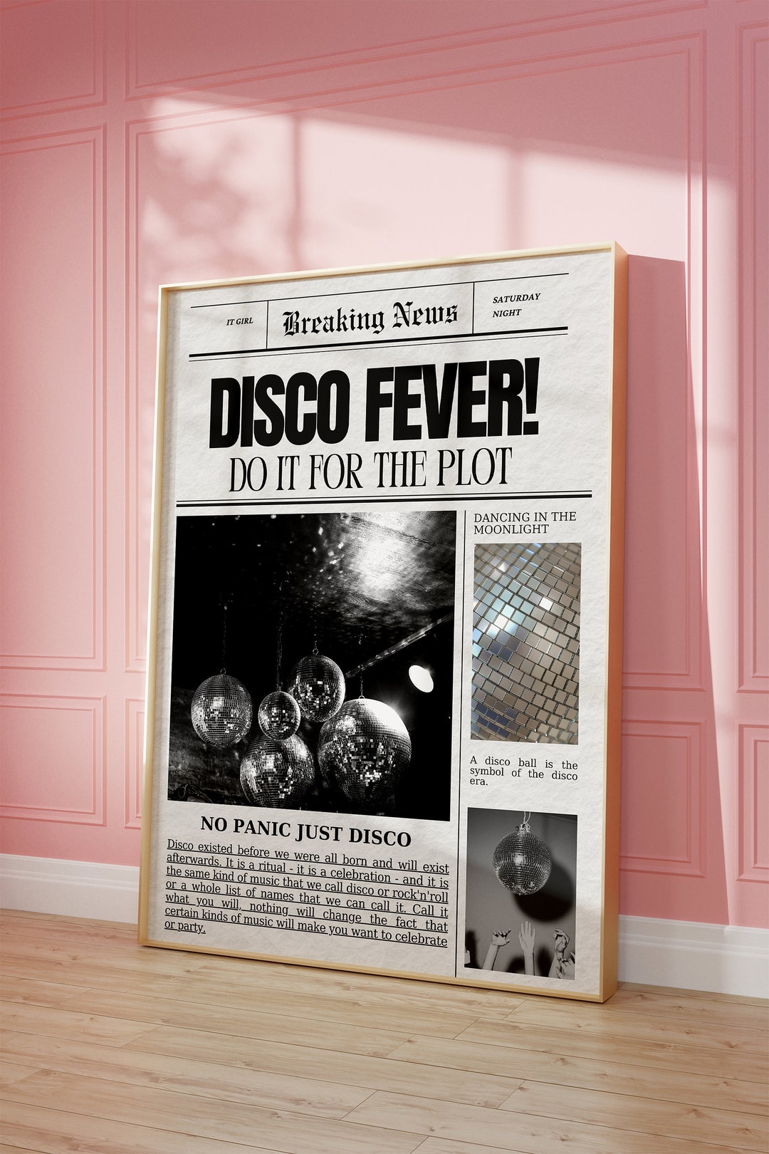 Retro Newspaper Disco Fever Print, Trendy Newspaper Poster, Disco Ball ...