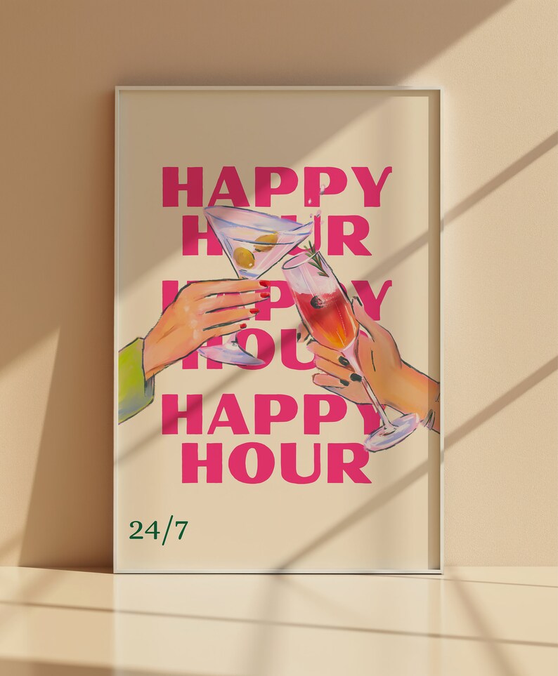 Retro Happy Hour & Spicy Margarita Wall Art Set, Modern Vibrant ...