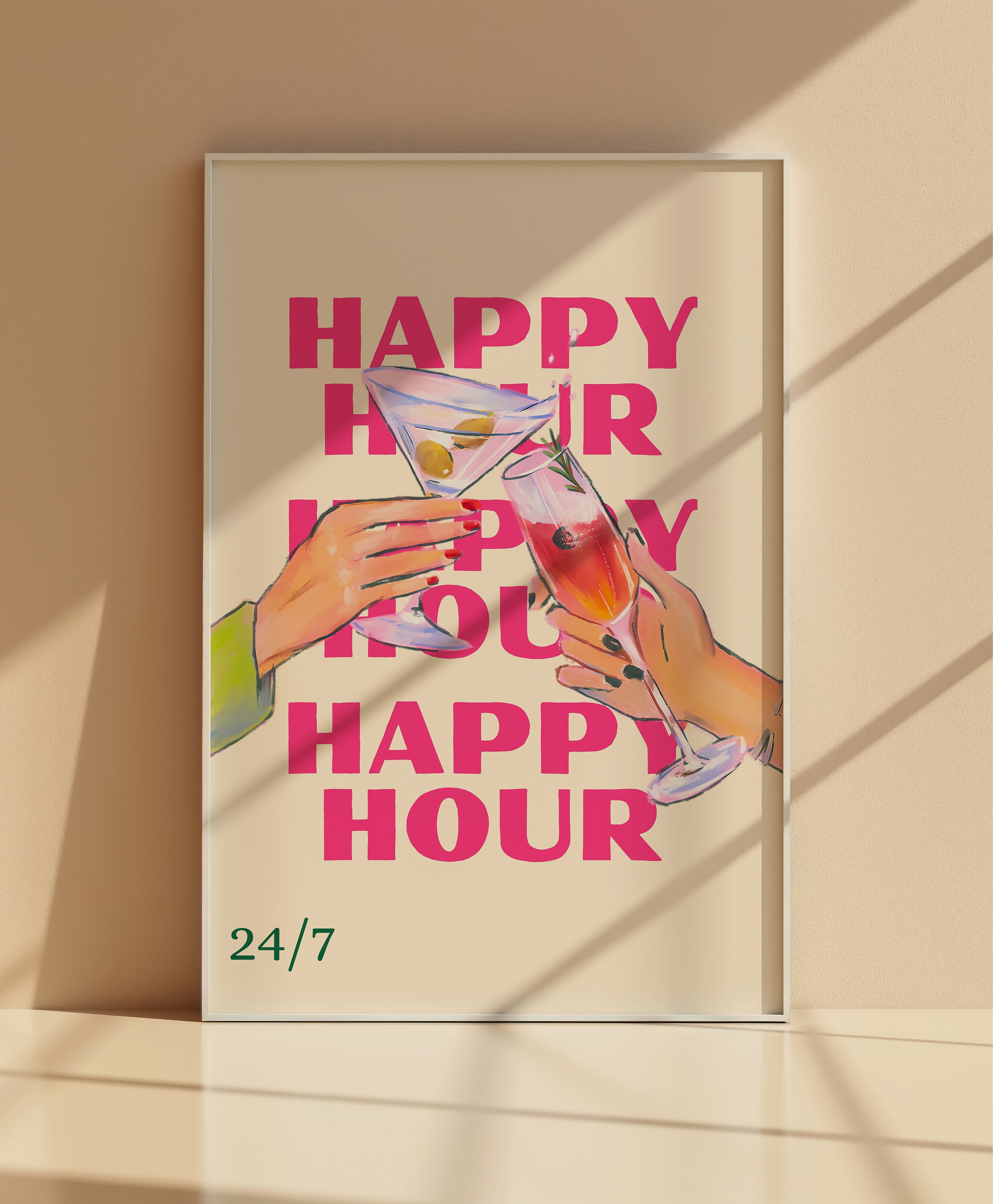 Retro Happy Hour & Spicy Margarita Wall Art Set, Modern Vibrant ...