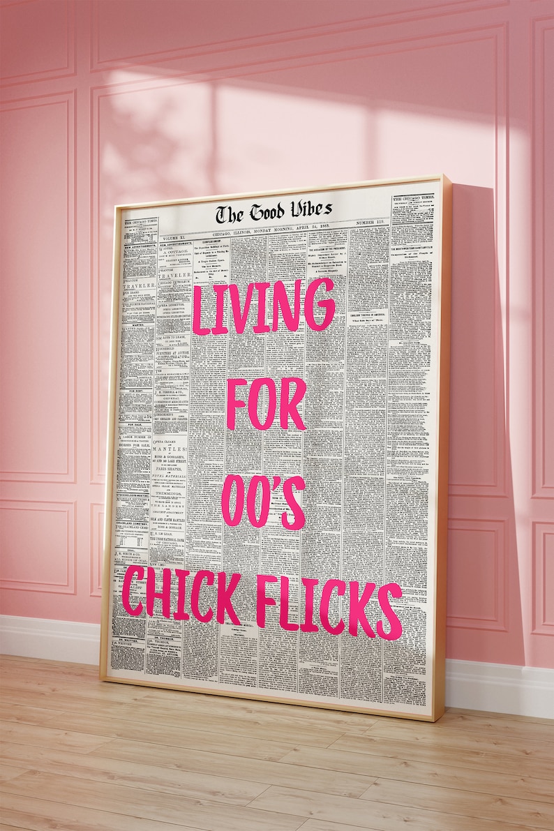 Trendy Wall Art, 00's Chick Flicks Retro Newspaper Print, Apartment Aesthetic, Typography Poster ...