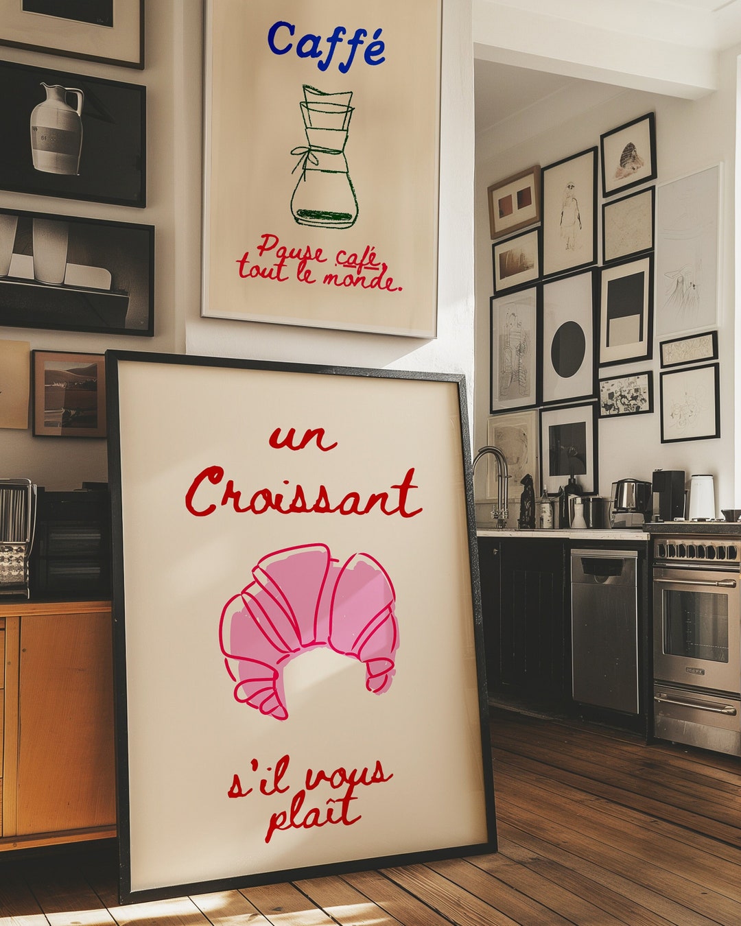 Trendy Croissant Print, French Kitchen Poster, Breakfast Wall Art, Un ...