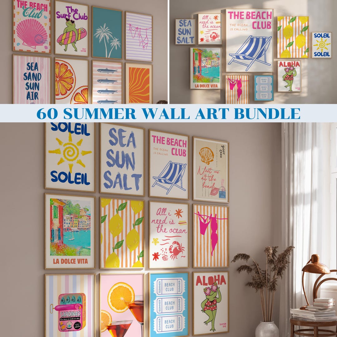 60 Summer Wall Art Mega Bundle, Coastal Gallery Wall Set, Beachy Wall ...