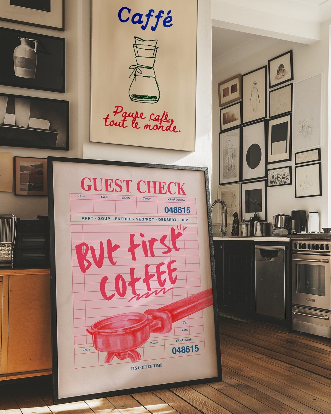 Retro but First Coffee Guest Check Print, Dorm Decor, Coffe Kitcen Wall ...