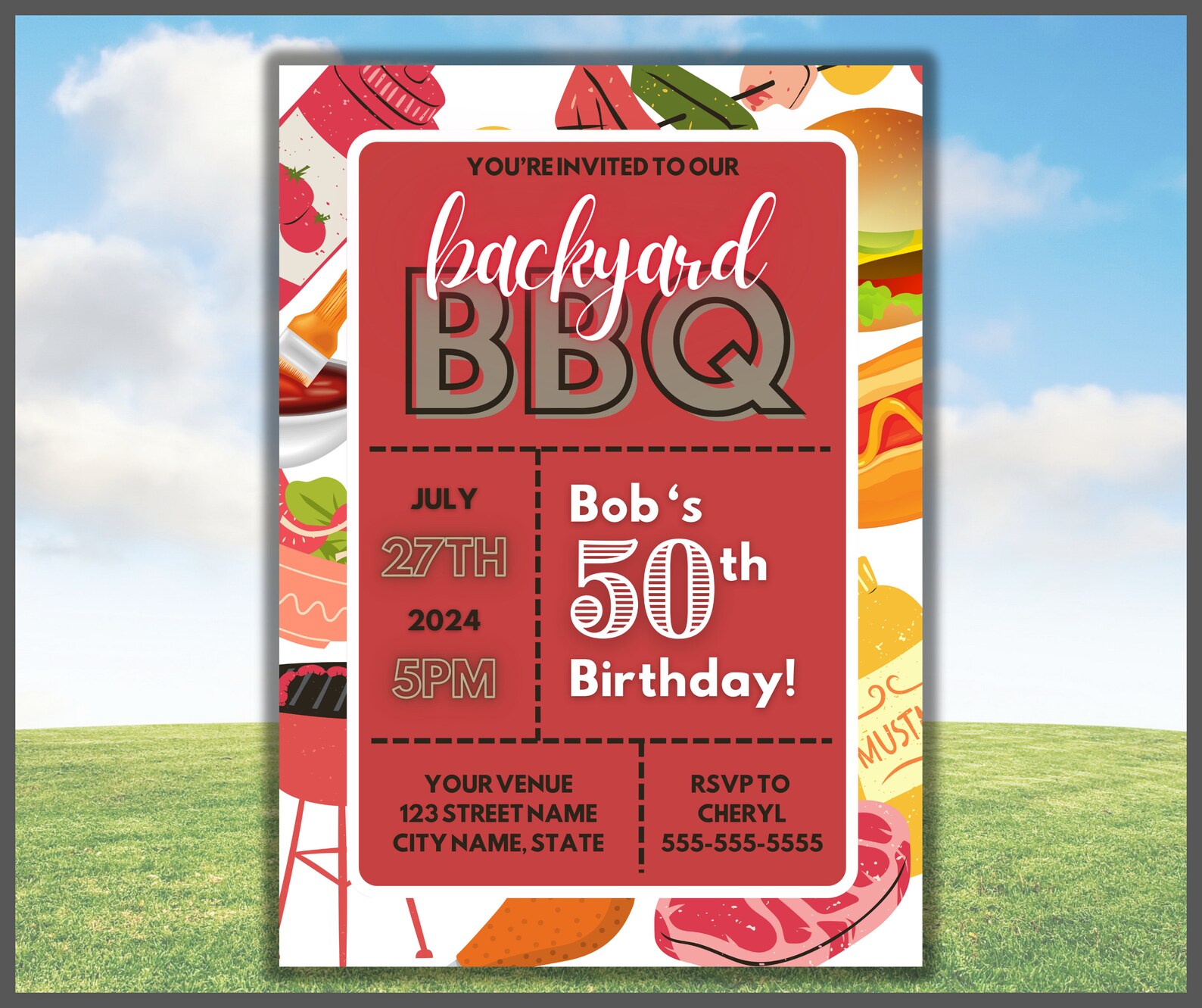 Backyard BBQ Invitation Template Instant Digital Download - Etsy