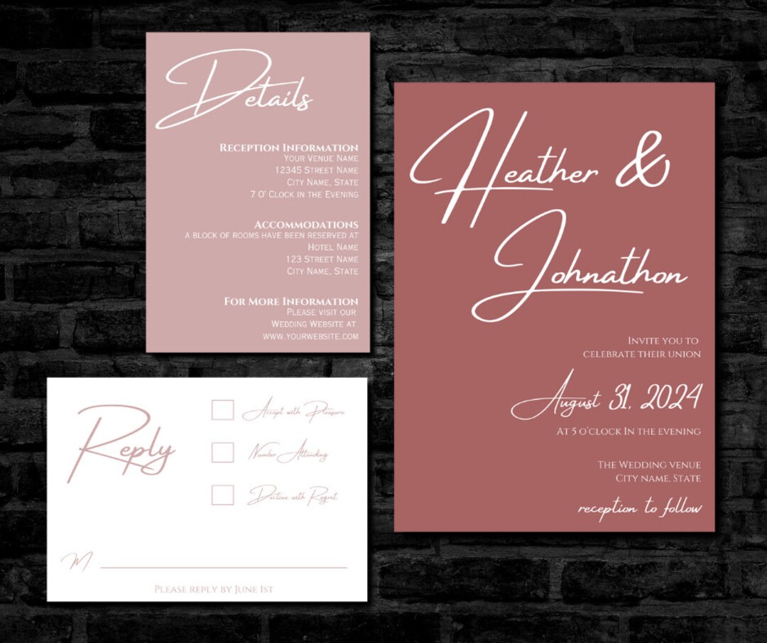 Modern Wedding Invitation Template Suite Instant Digital Download - Etsy