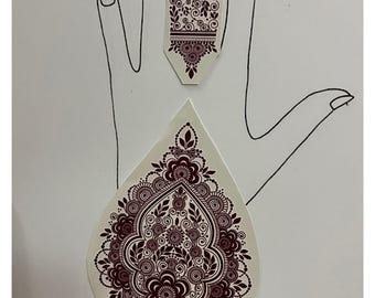 Instant Henna Tattoo Sticker Waterproof Red Fake Mehendi Sticker ...