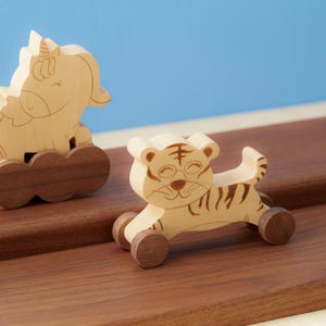 Handcrafted Wooden Tiger Push Toy – Natural Solid Beechwood & Walnut ...
