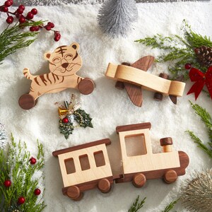 Handcrafted Wooden Tiger Push Toy – Natural Solid Beechwood & Walnut ...