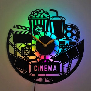 Cinema Wall Clock, Movie Theater Clock, Gift Decor, Led Lights, Movie ...