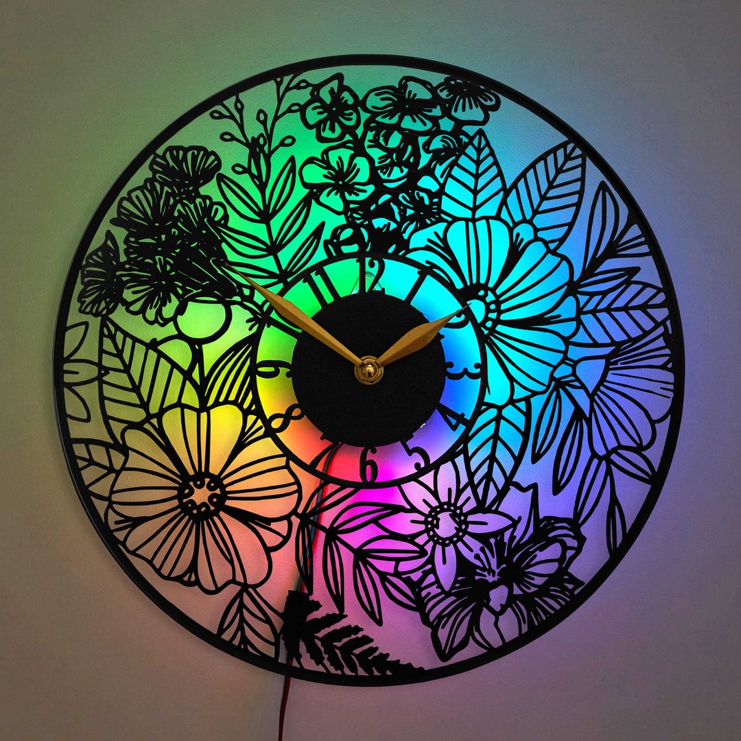 Flower Wall Clock, Floral Wall Clocks Battery Operated, Kitchen Decor ...