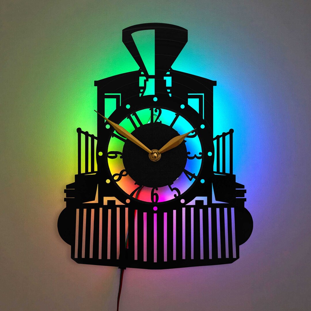 Train Wall Clock With Led Lights, Gift for Adults and Kids, Railroad ...