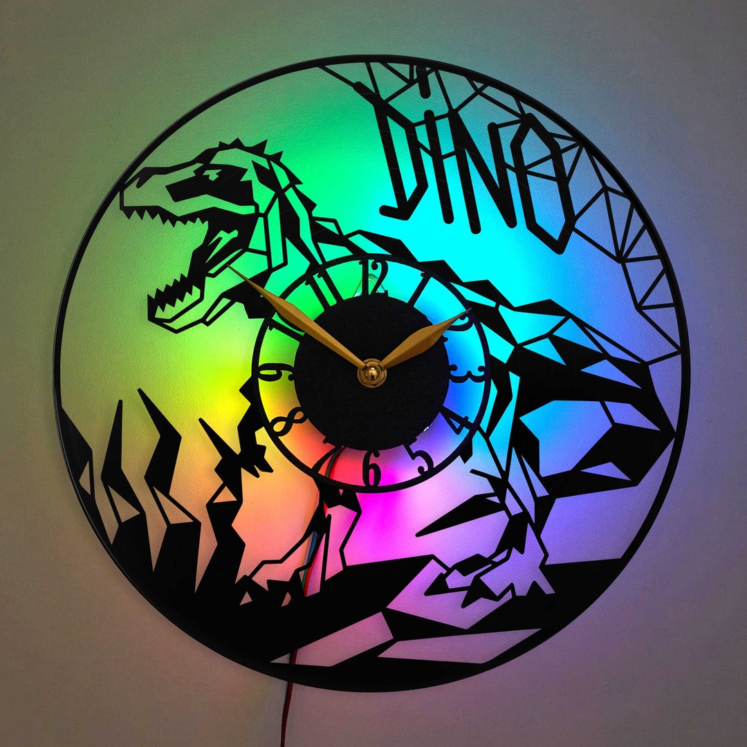 Dinosaur Wall Clock, Dinosaur Decor, Dinosaur Gift, Geometric Dinosaur ...
