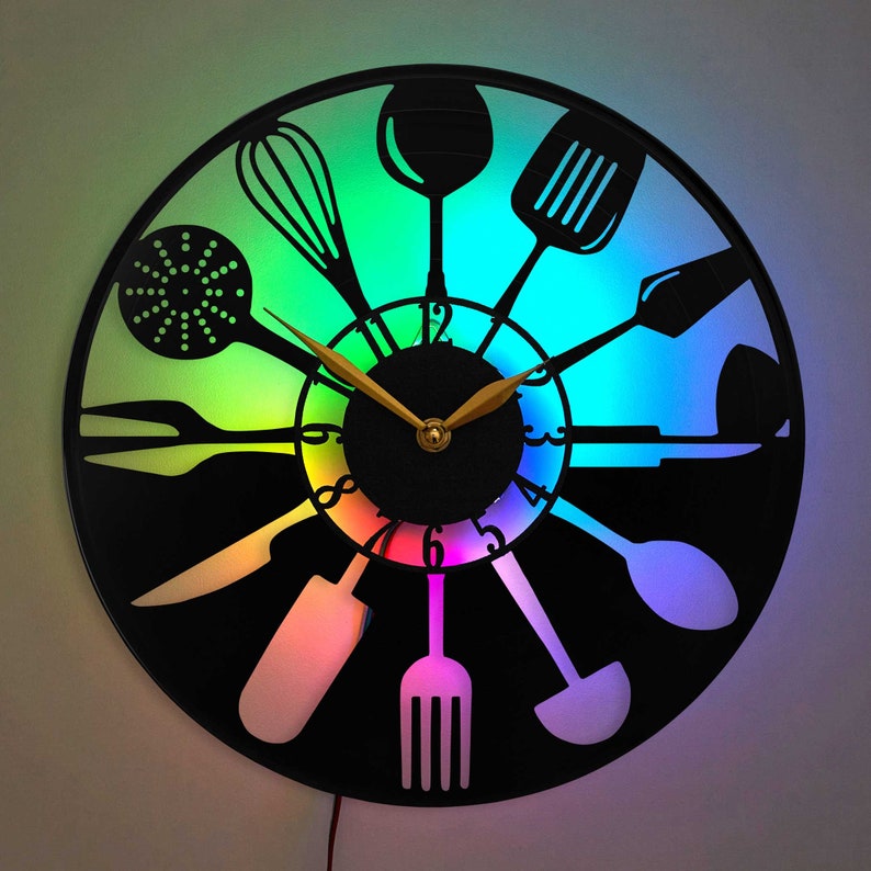 Kitchen Wall Clock With Led Light, Decor for Modern Dining or Living ...