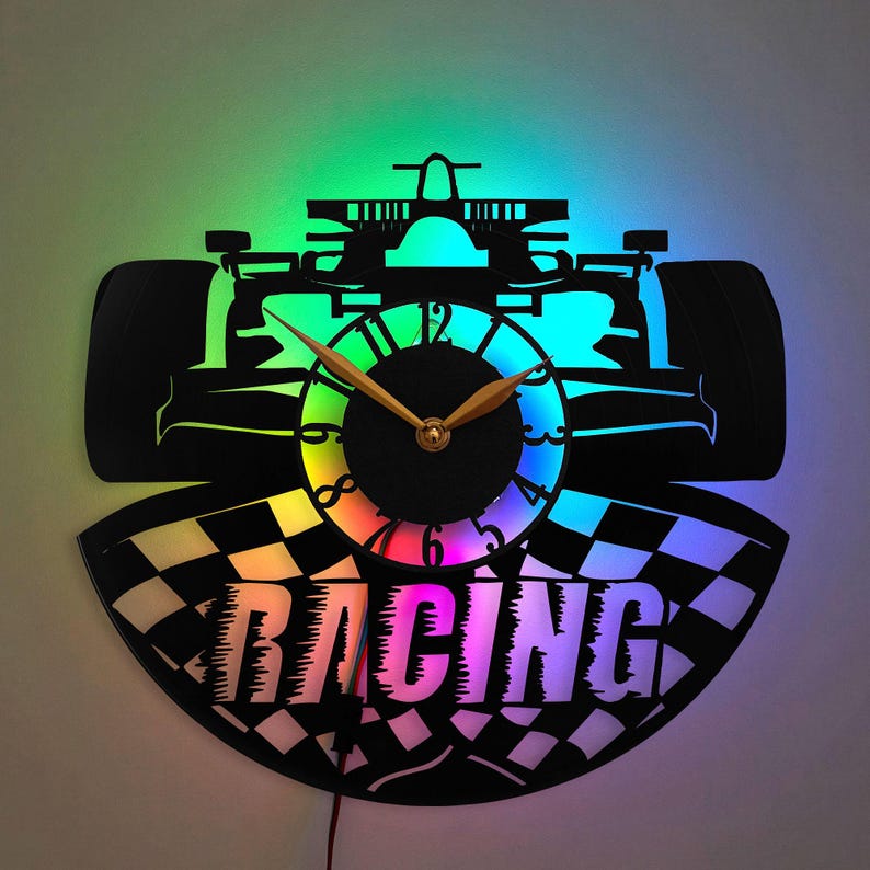 Racing Car Wall Clock, Racing Car Decor, Formula Car Clock, Motorsports ...